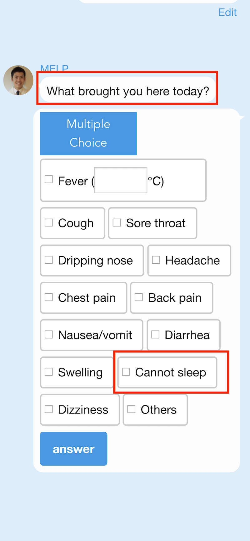Create a question and answer text. - メルプWEB問診